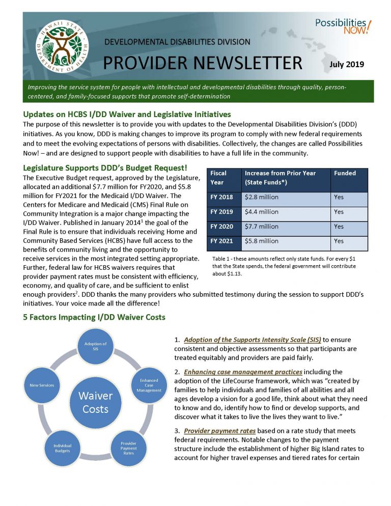 Developmental Disabilities Division (DDD)DDD Provider Newsletter: July ...
